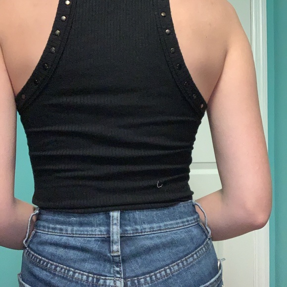 Urban Outfitters | Tops | Black Fitted Ribbed Tank Top With Studs ...